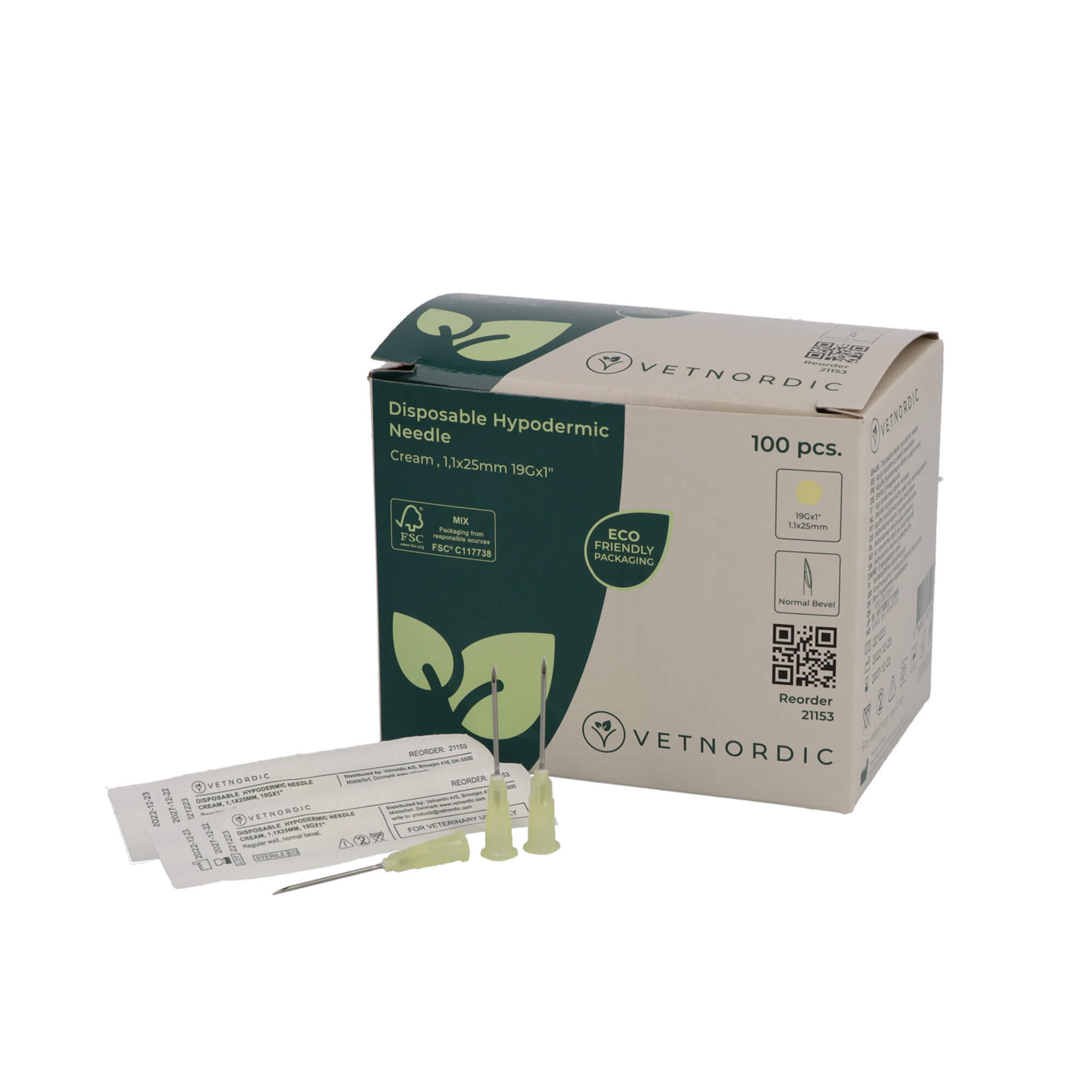 Vetnordic Igla Hipodermalna za Enkratno Uporabo, 1,1 X 25 mm, 19G X 1", Bež, 100/1