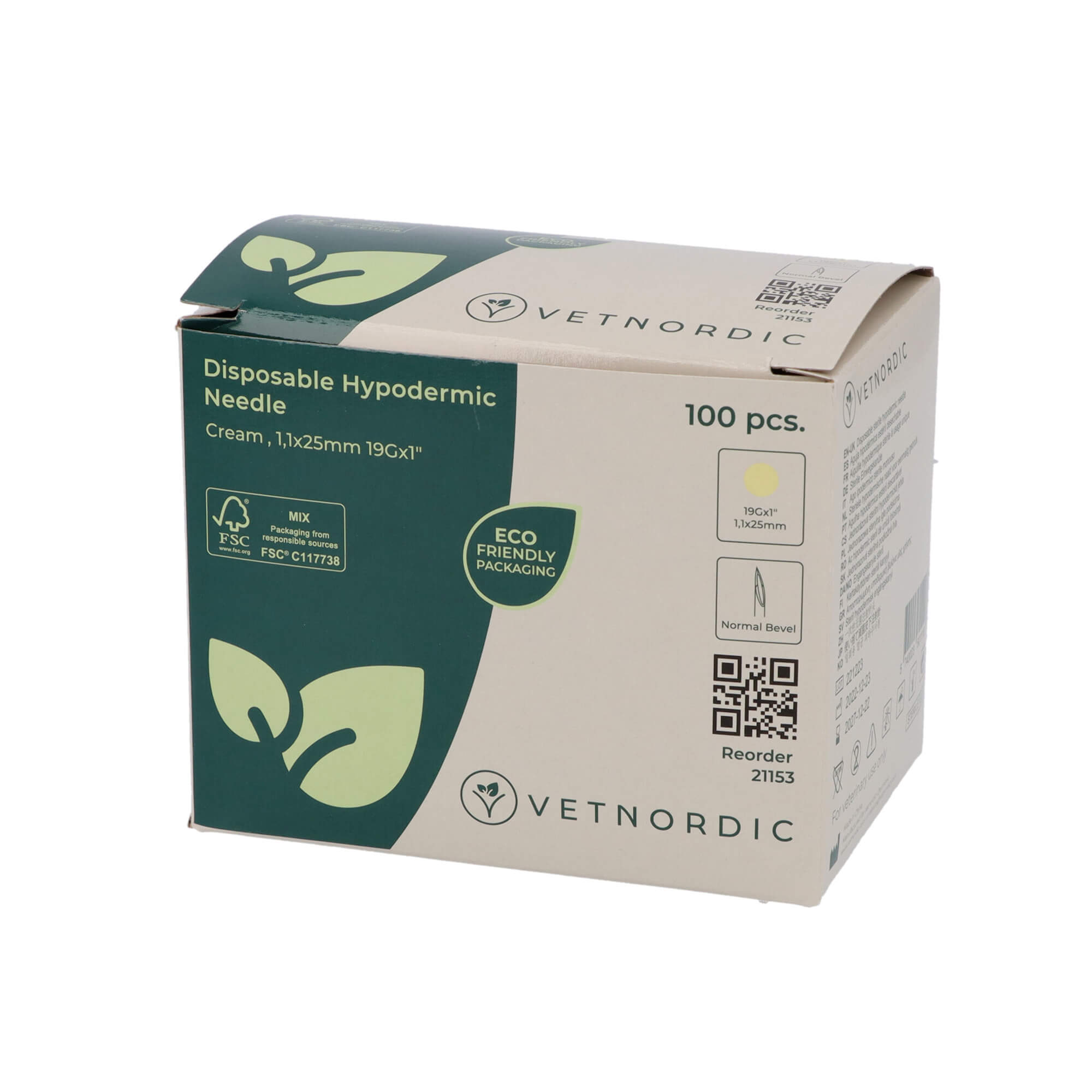 Vetnordic Igla Hipodermalna za Enkratno Uporabo, 1,1 X 25 mm, 19G X 1", Bež, 100/1