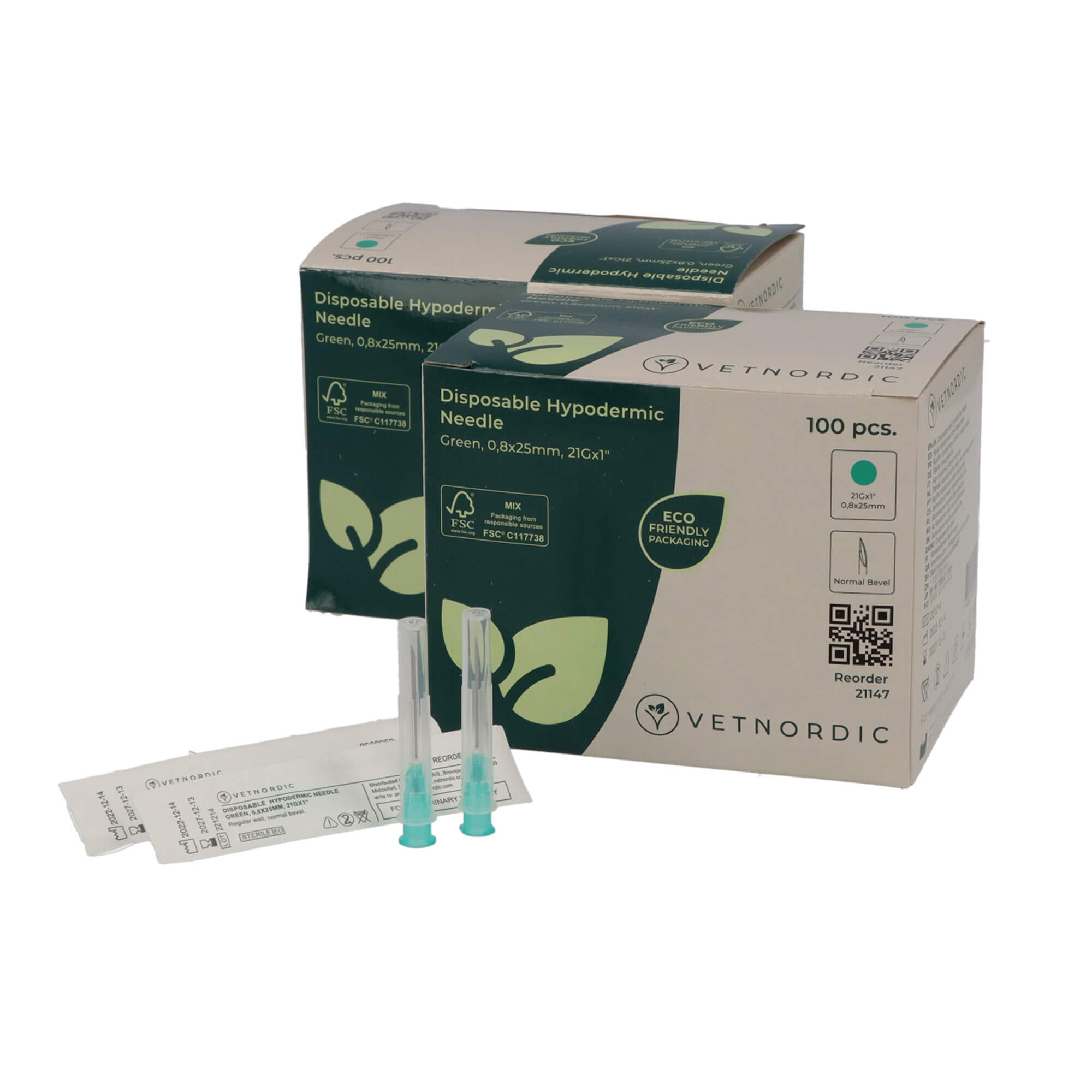 VN IGLA HIPODERMALNA ZA ENKRATNO UPORABO, 0,8 X 25 MM, 21G X 1", ZELENA, 100/1